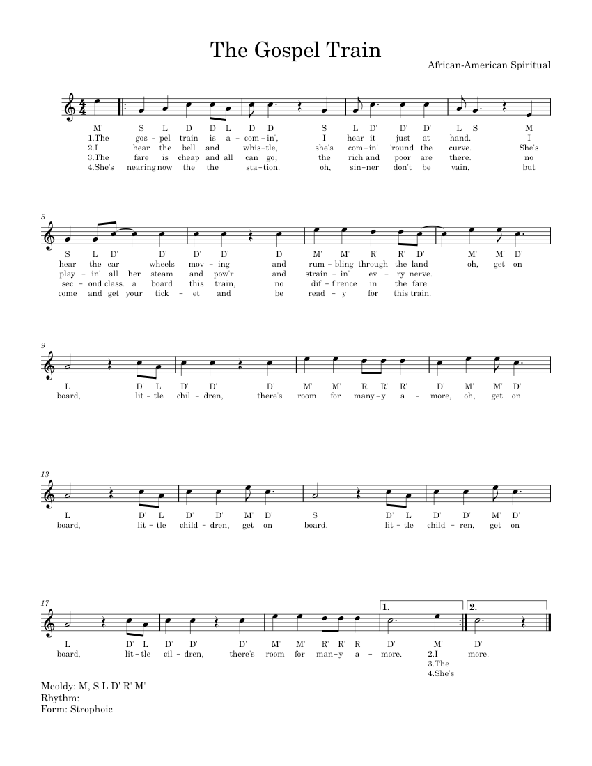 The gospel train – African-American Spiritual The Gospel Train Sheet ...
