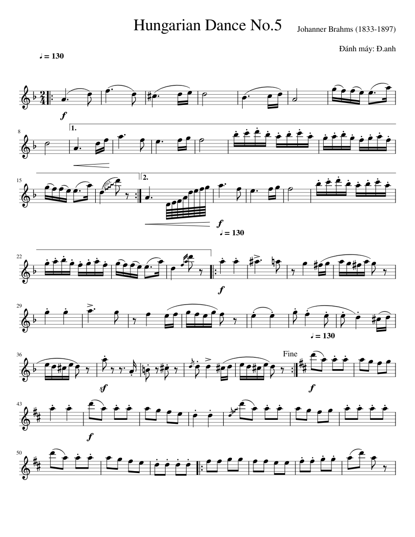 Hungarian Dance No.5 Sheet music for Flute (Solo) | Musescore.com