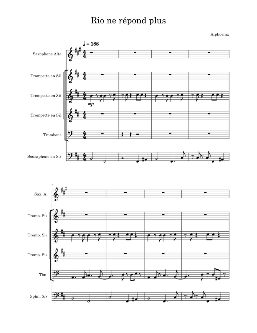 Rio_ne_repond_plus Sheet music for Trombone, Saxophone alto, Trumpet in b-flat, Brass (other ...