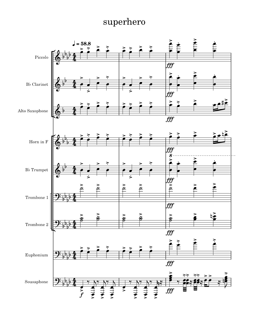 SuperHero Sheet music for Trombone, Euphonium, Flute piccolo, Clarinet ...
