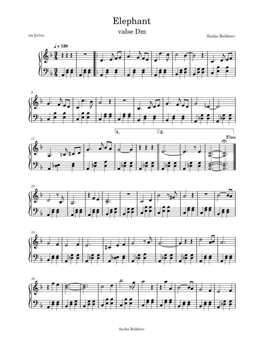 Elephant Sheet music for Piano (Solo) Easy | Musescore.com