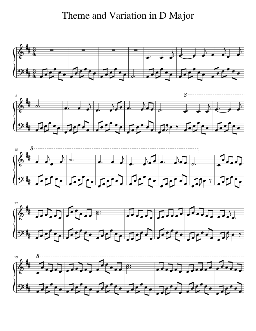 Theme and Variation in D Major Sheet music for Piano (Solo) | Musescore.com