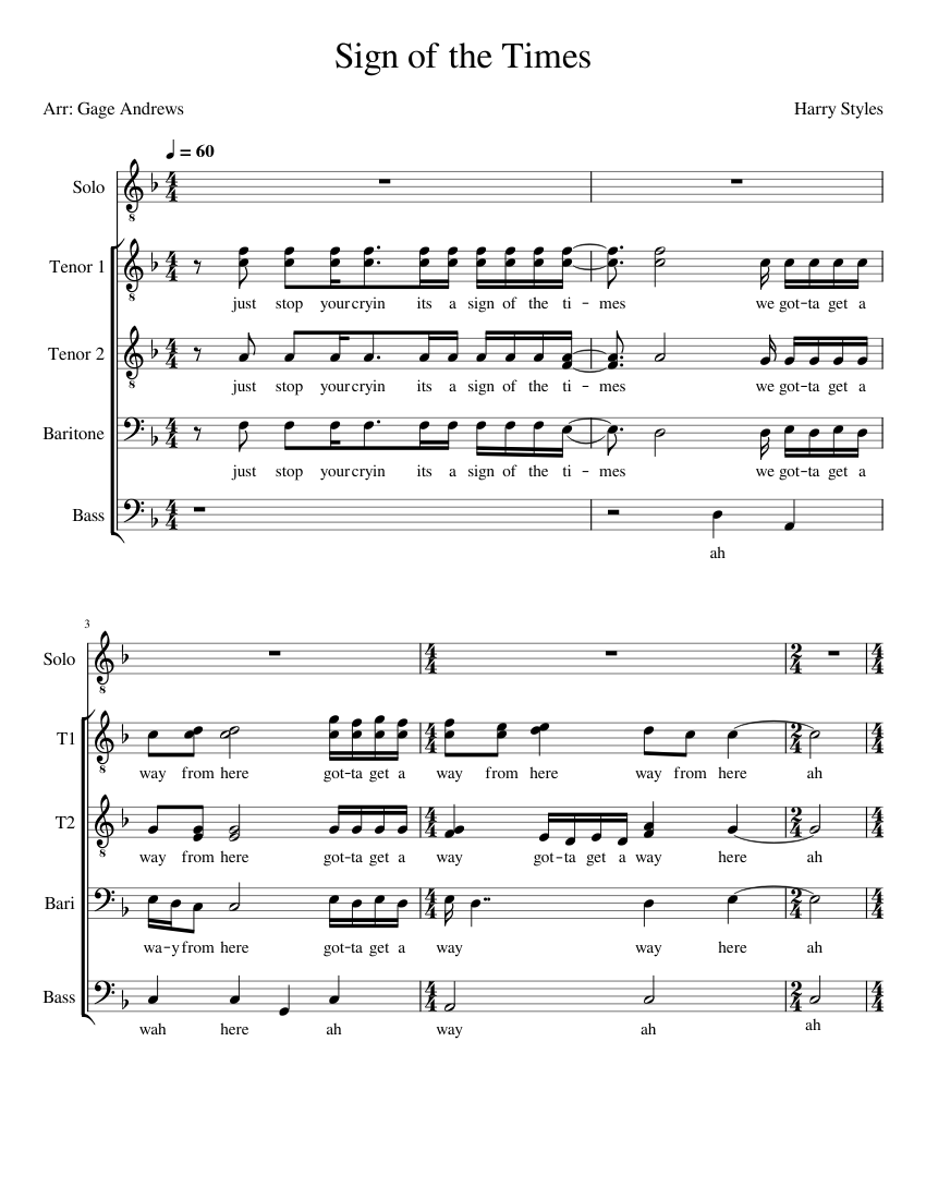 Sign of the Times – Harry Styles Sheet Music for Piano (A Capella ...