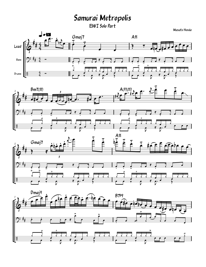 Samurai Metropolis (EWI Solo Part) Sheet music for Piano, Bass guitar ...