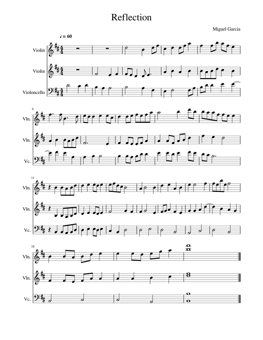 Reflection Sheet music for Violin, Cello (Mixed Trio) | Musescore.com