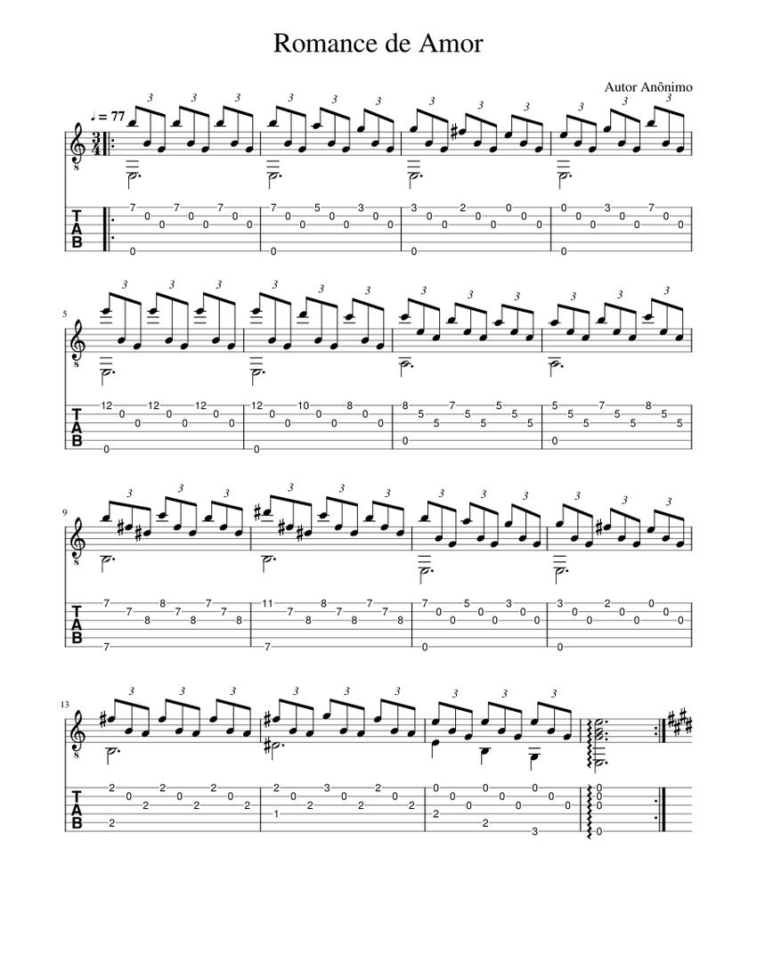 Romance de Amor Sheet music for Guitar (Solo) | Musescore.com