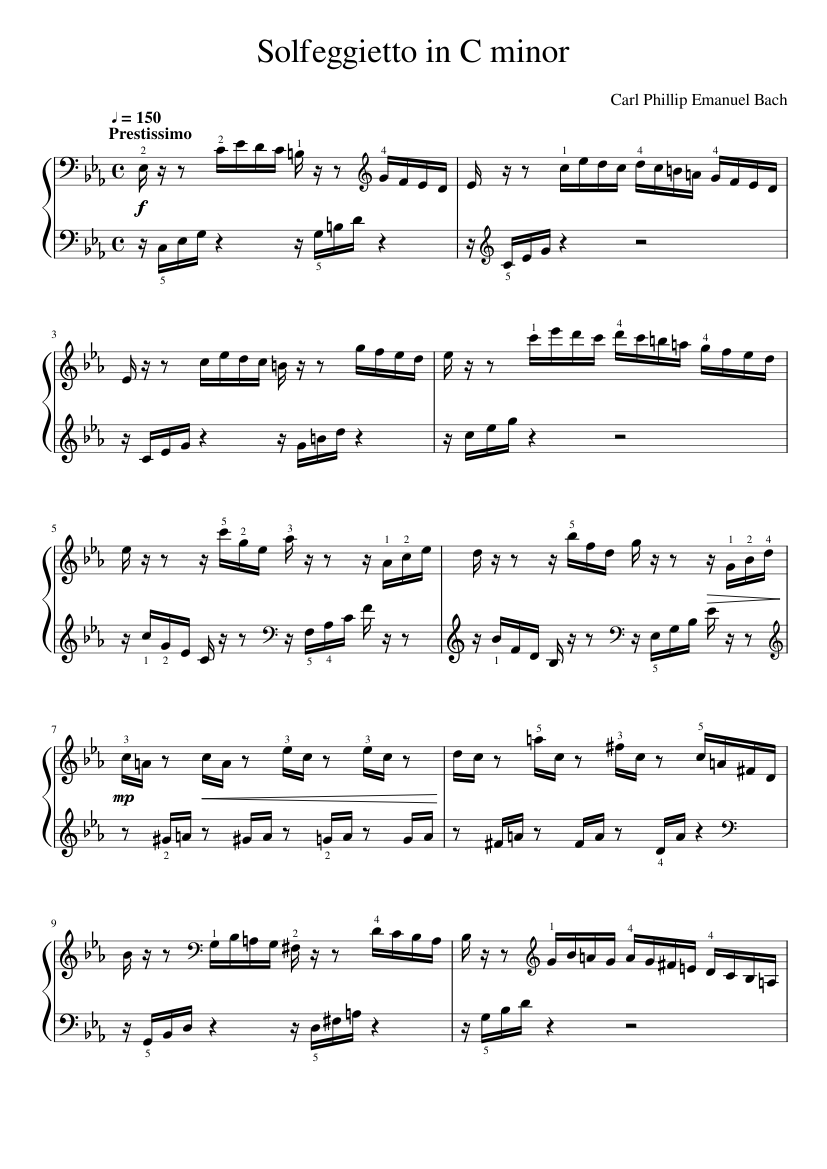 C.P.E. Bach - Solfeggietto in C minor Sheet Music for Piano (Solo ...