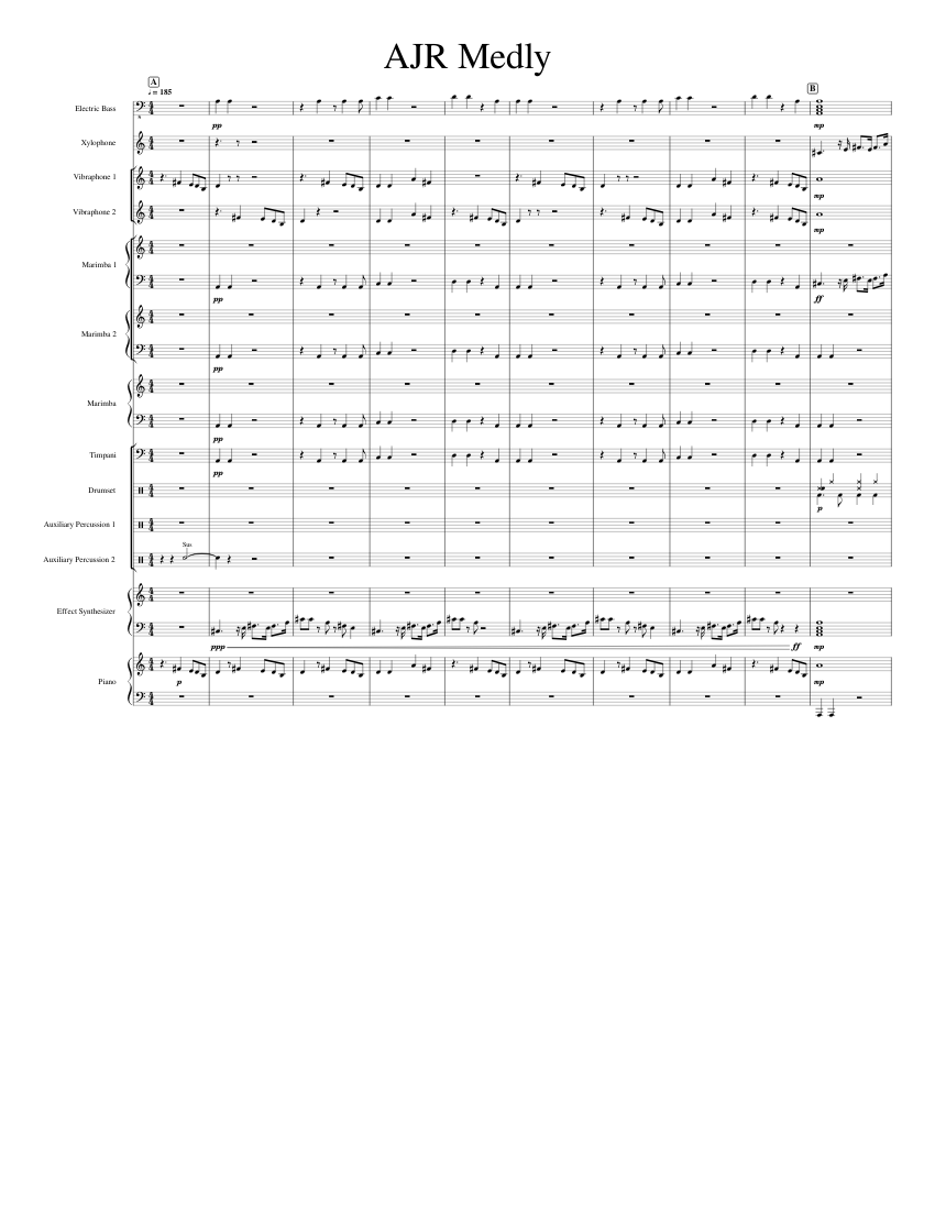 AJR Medly Sheet music for Piano, Timpani, Vibraphone, Bass guitar ...