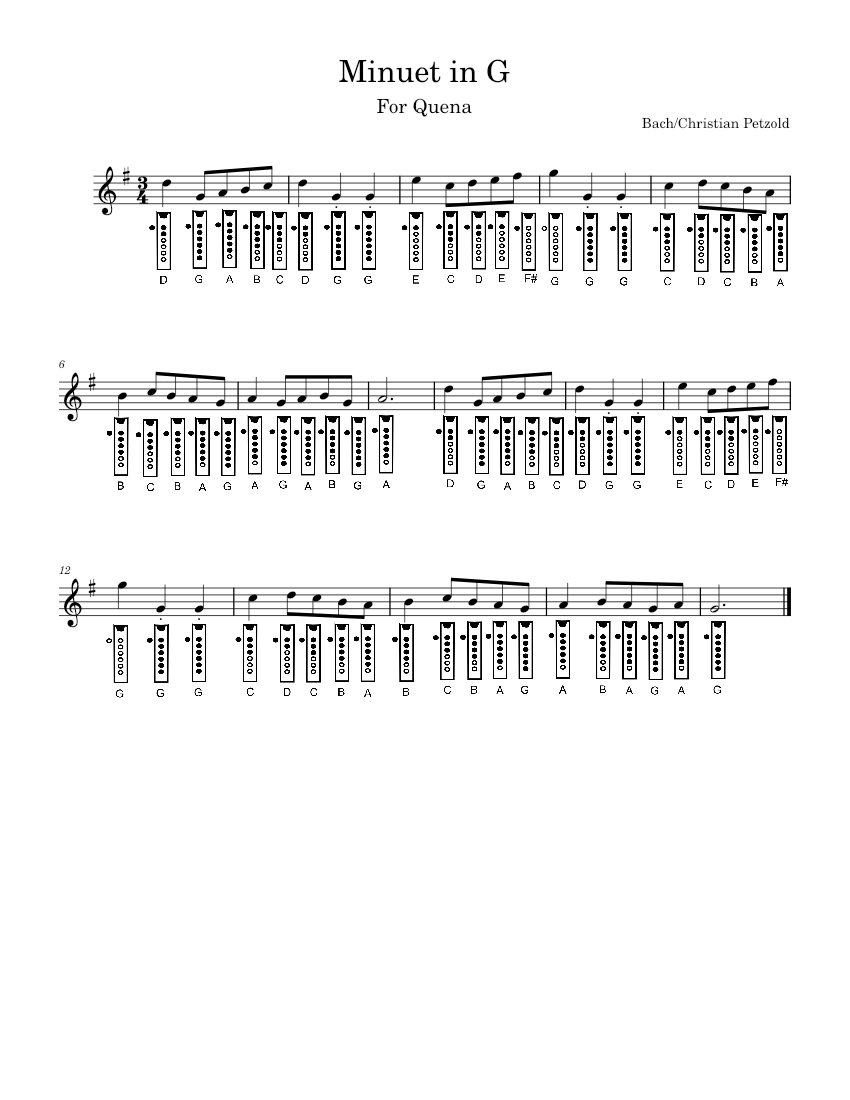 Minuet in G - Quena Sheet Music for Flute (Solo) | MuseScore.com