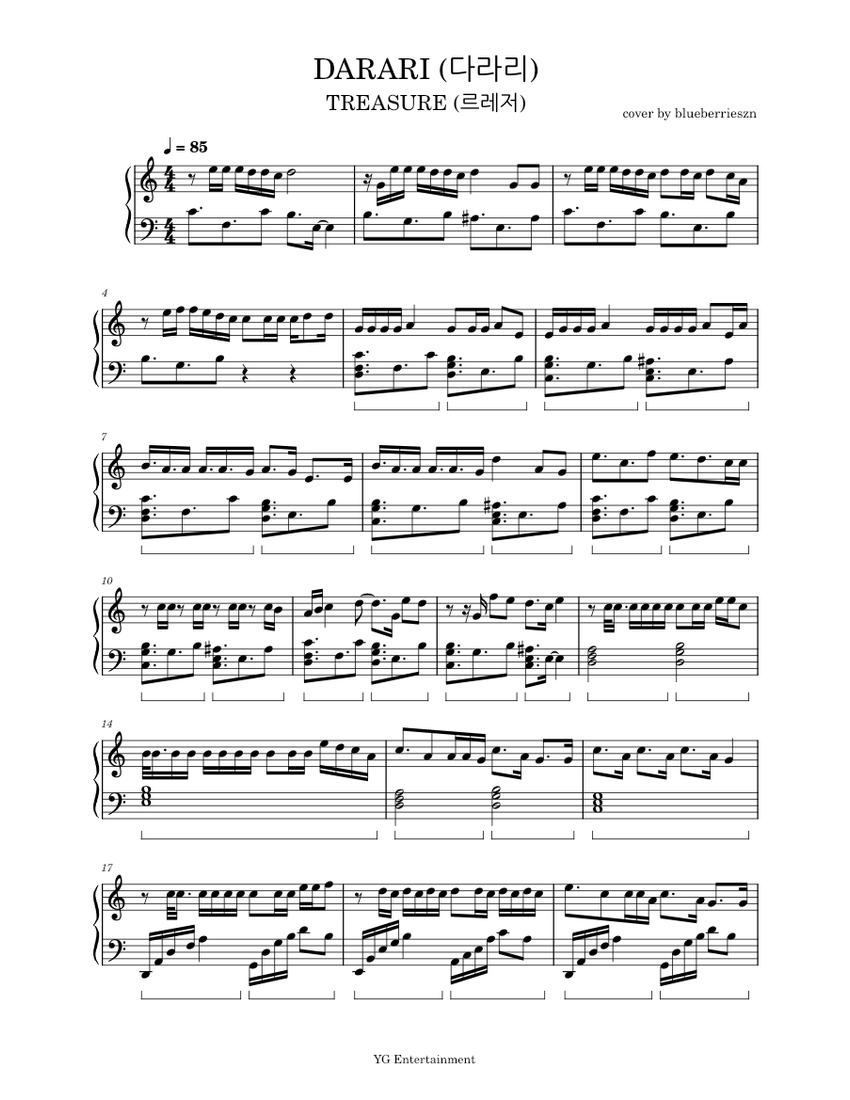 DARARI (다라리) – TREASURE (트레저) Sheet music for Piano (Solo) | Musescore.com