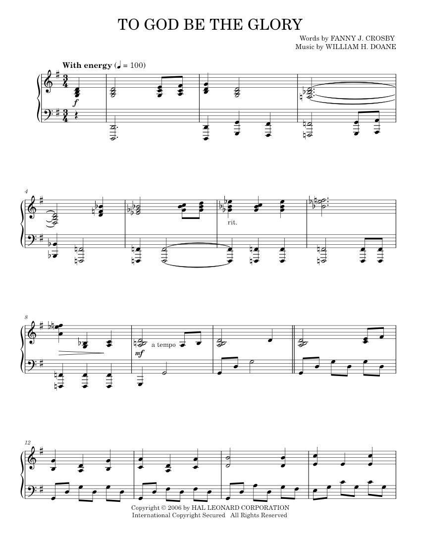 to god be the glory Sheet music for Piano by Fanny Crosby Official ...