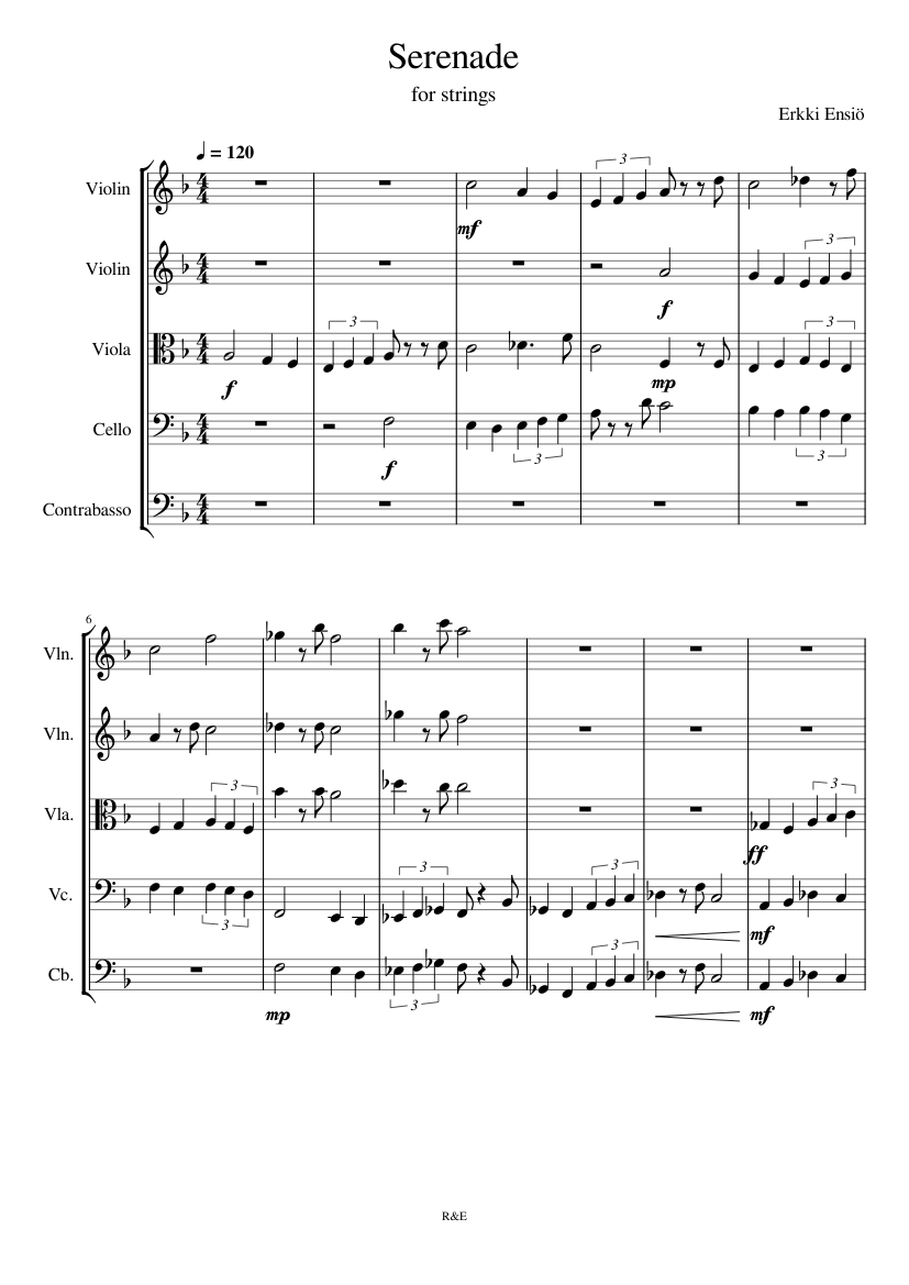 Serenade for strings(MS4) Sheet Music for Contrabass, Violin, Viola, Cello (String Ensemble ...
