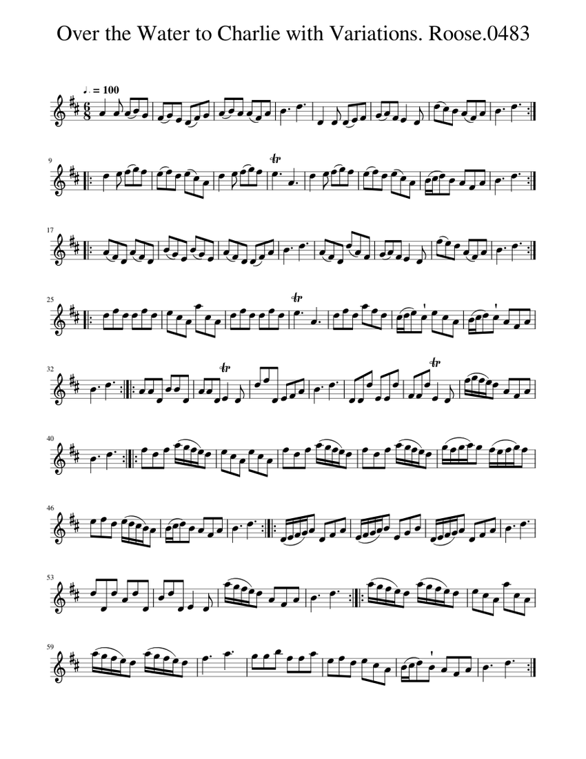 Over the Water to Charlie with Variations. Roose.0483 Sheet music for ...