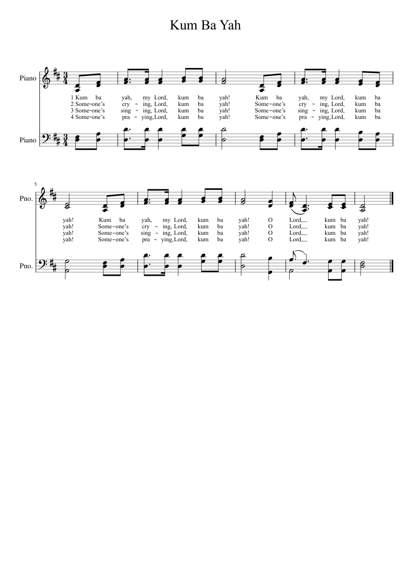 Kum Ba Yah Sheet music for Piano (Piano Duo) | Musescore.com