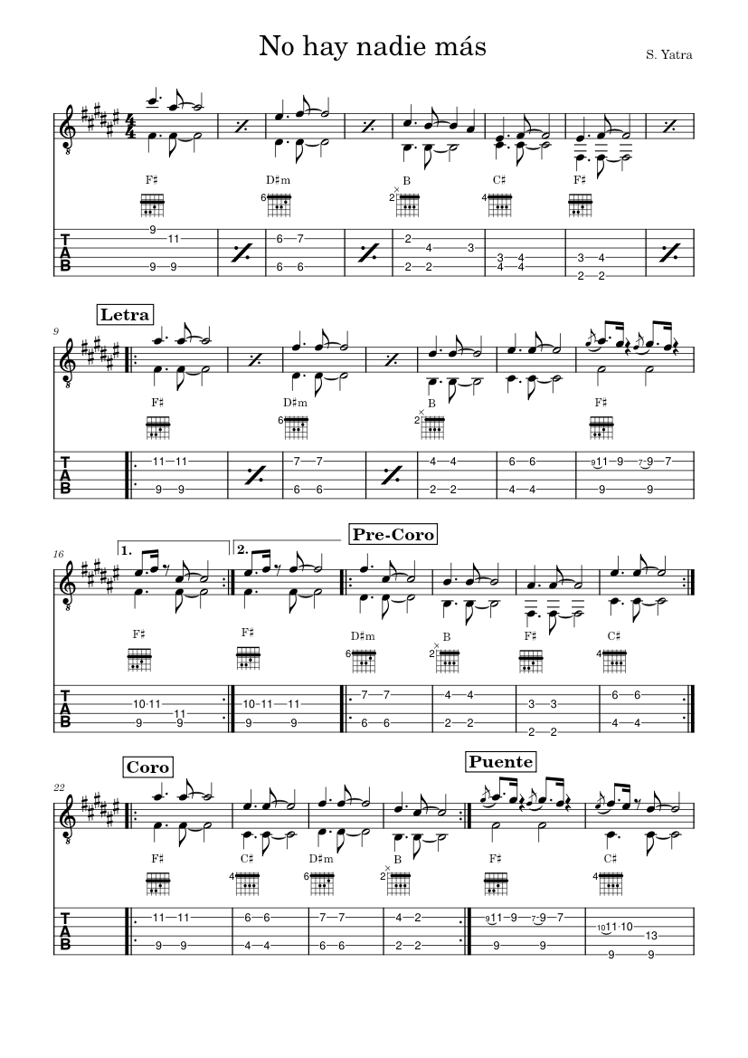 No hay nadie más Sheet Music and Tab with Chords for Guitar (Solo ...