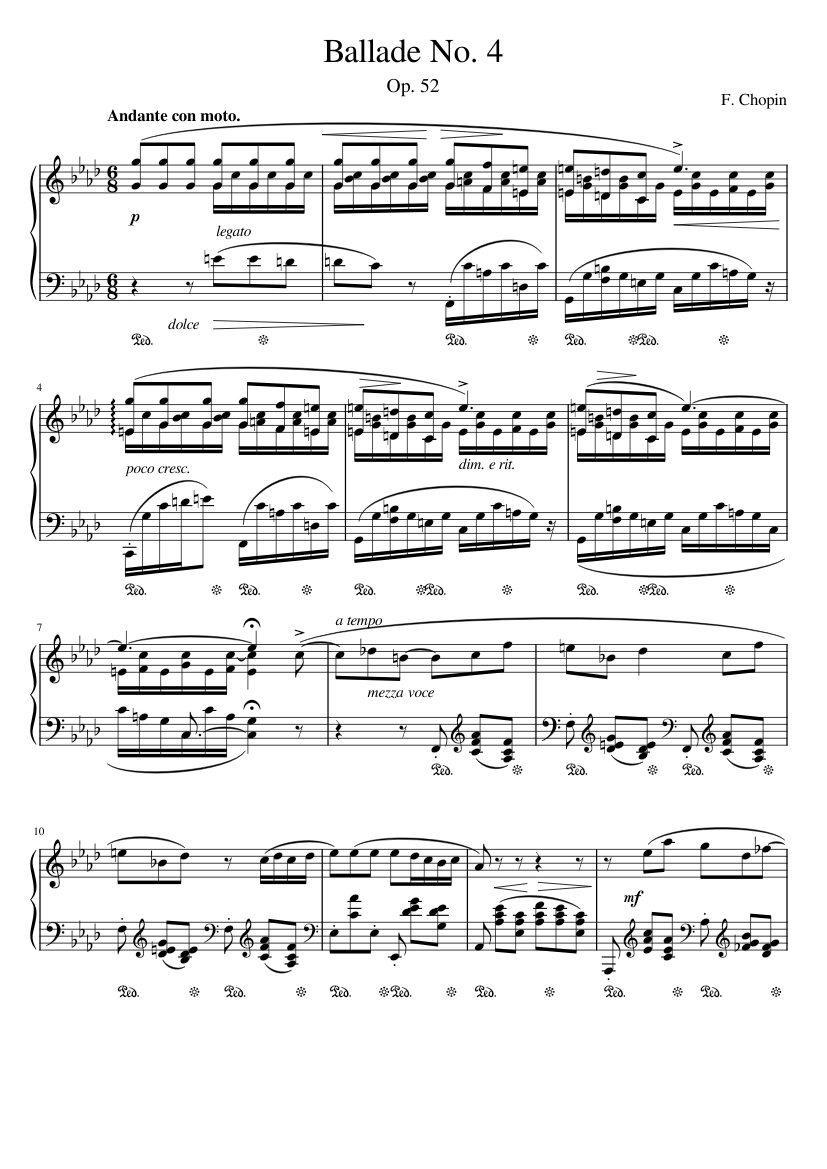 Ballade No.4, Op.52 – Frédéric Chopin Sheet Music for Piano (Solo ...