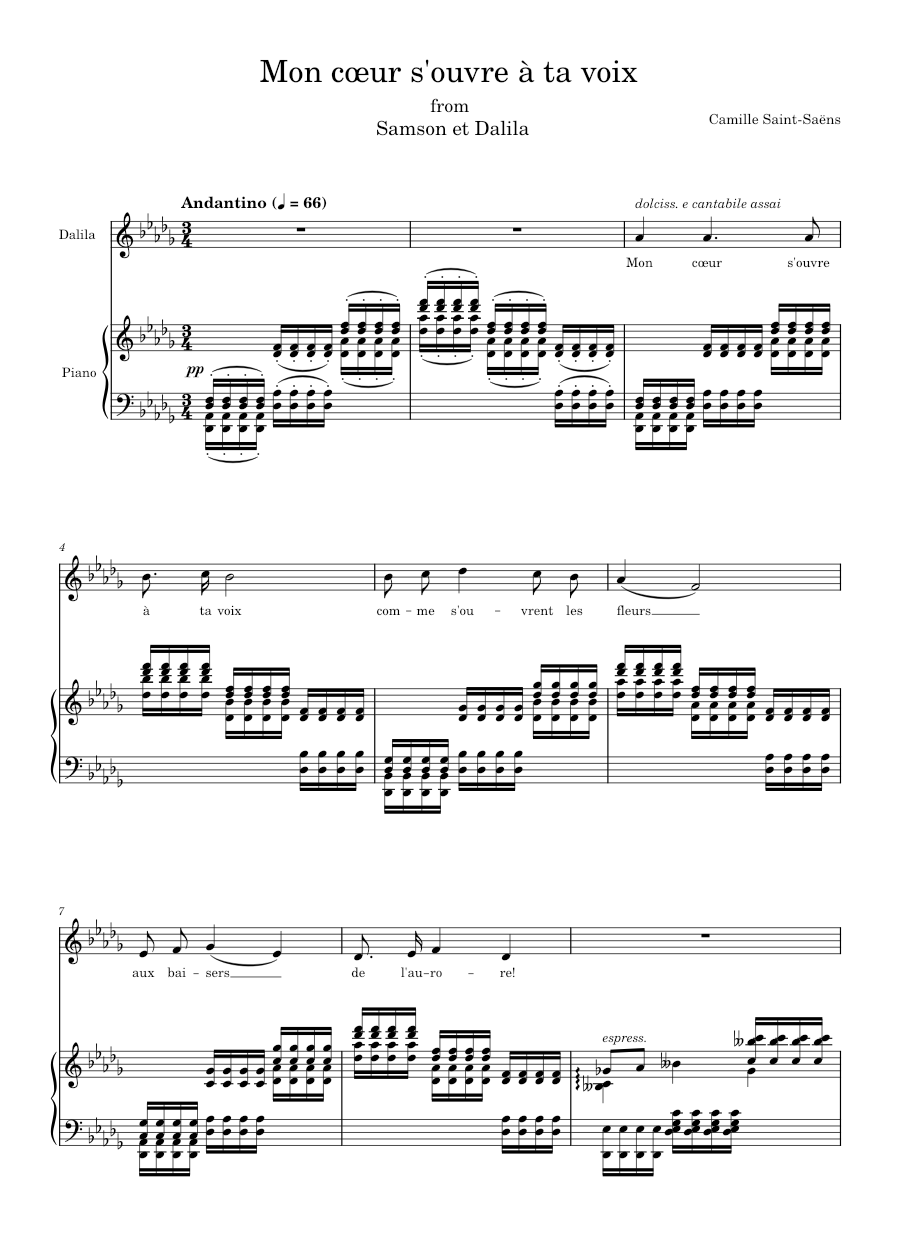 "Mon cœur s'ouvre à ta voix" from Samson et Dalila Sheet music for ...