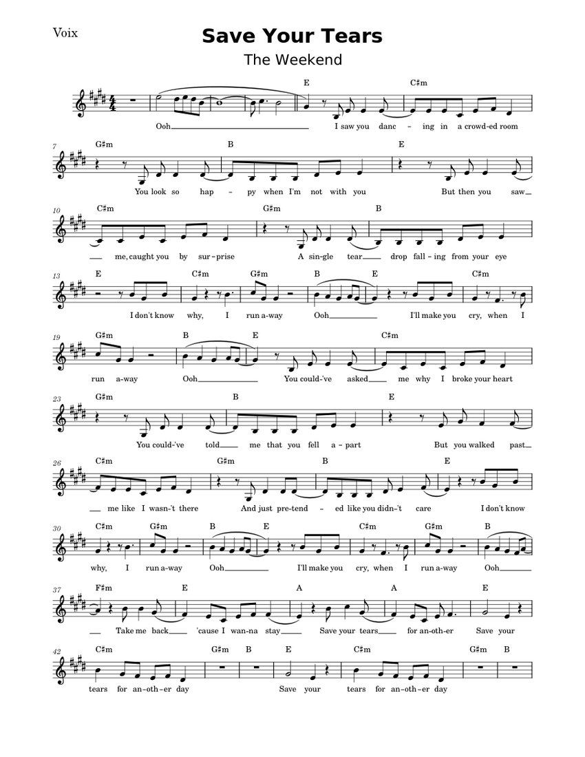 Save your tears – The Weeknd Sheet music for Vocals (Piano-Voice-Guitar ...