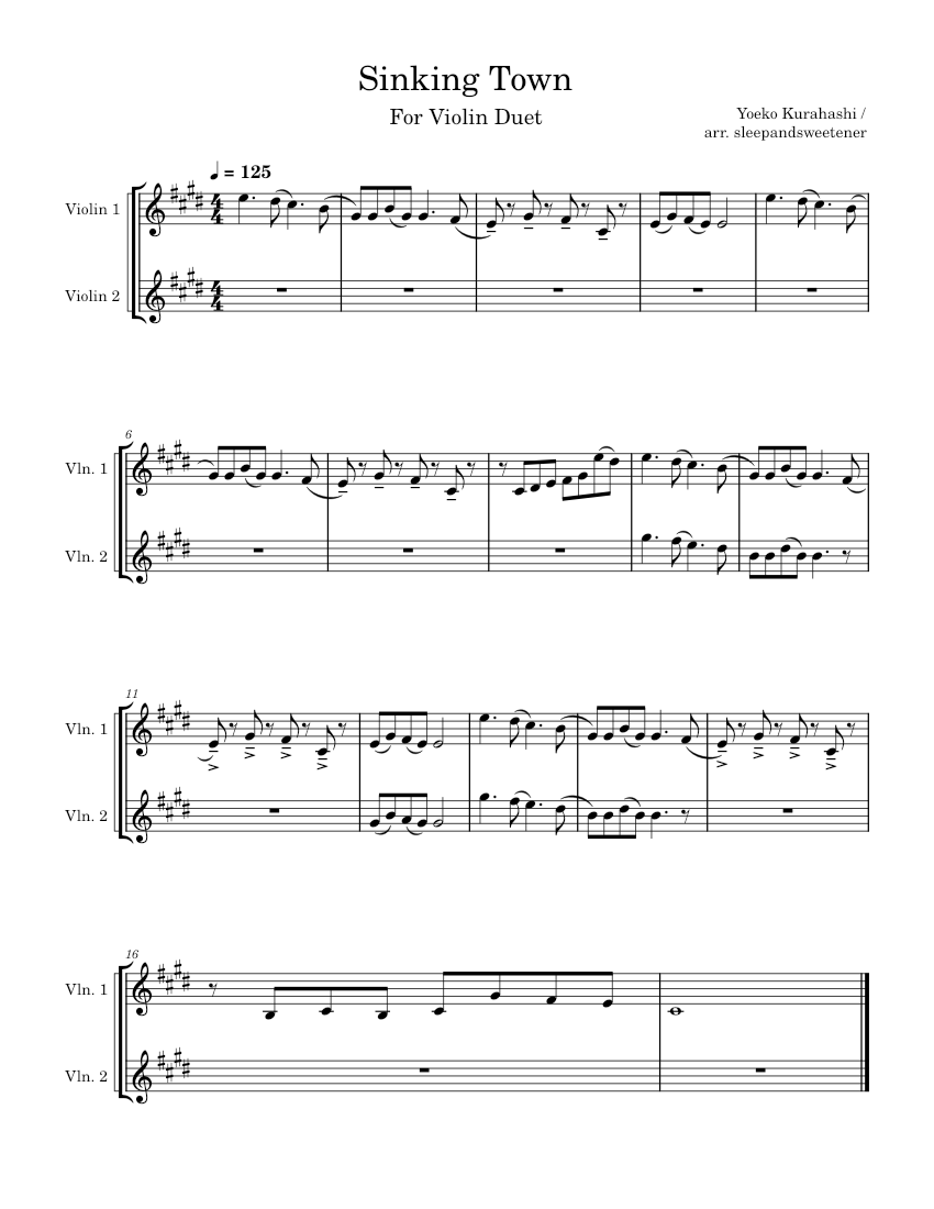 Sinking Town – Violin Sheet Music for Violin (String Duet) | MuseScore.com
