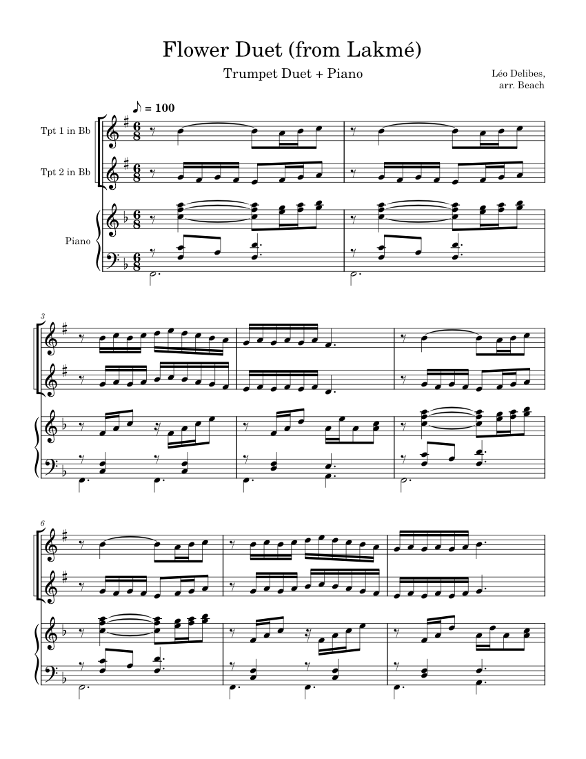 Flower Duet (Lakmé) - Trumpet Duet with Piano Accompaniment Sheet music ...