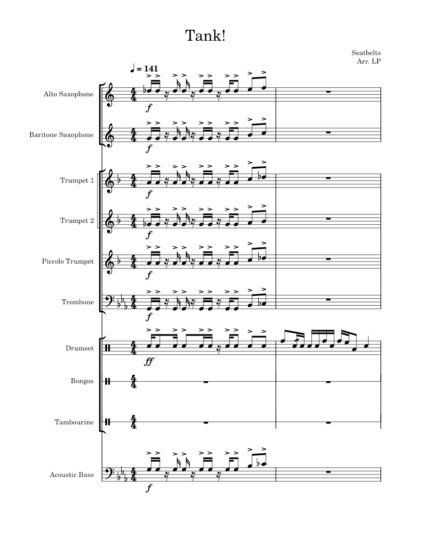 Tank! Sheet music for Trombone, Trumpet piccolo, Tambourine, Saxophone ...