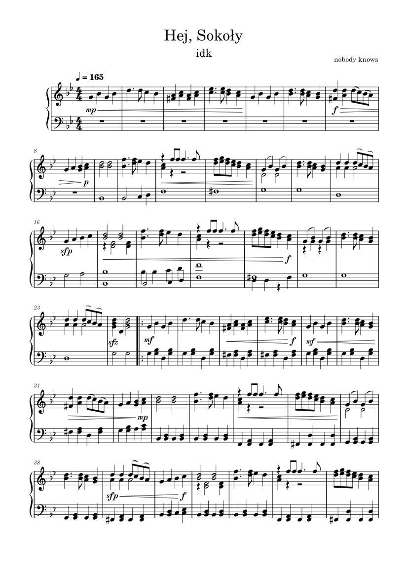 Hej sokoły – Misc Traditional Sheet music for Piano (Solo) Easy ...