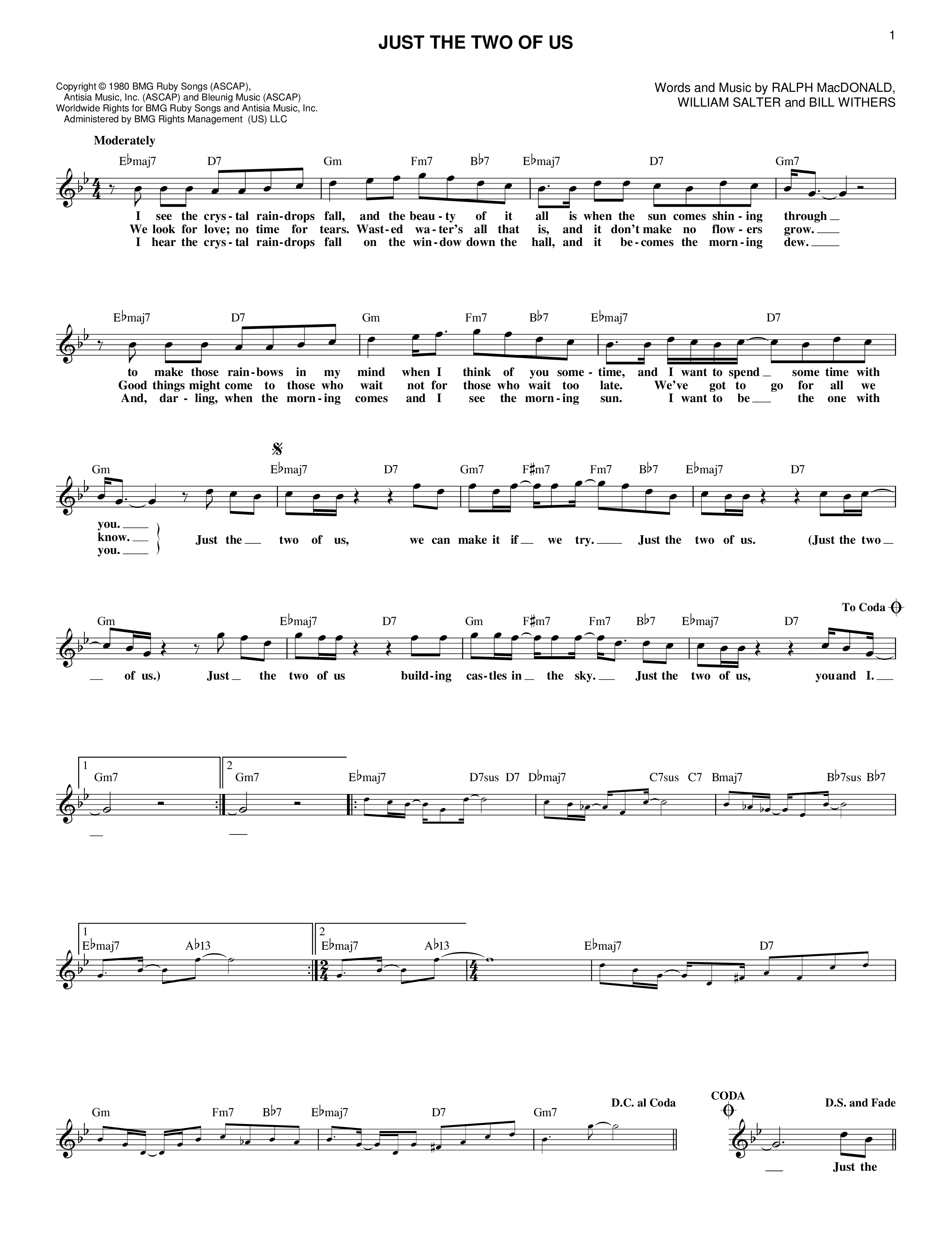 Play Official version of Just the two of us Sheet Music by Grover Washington Jr. for Piano ...