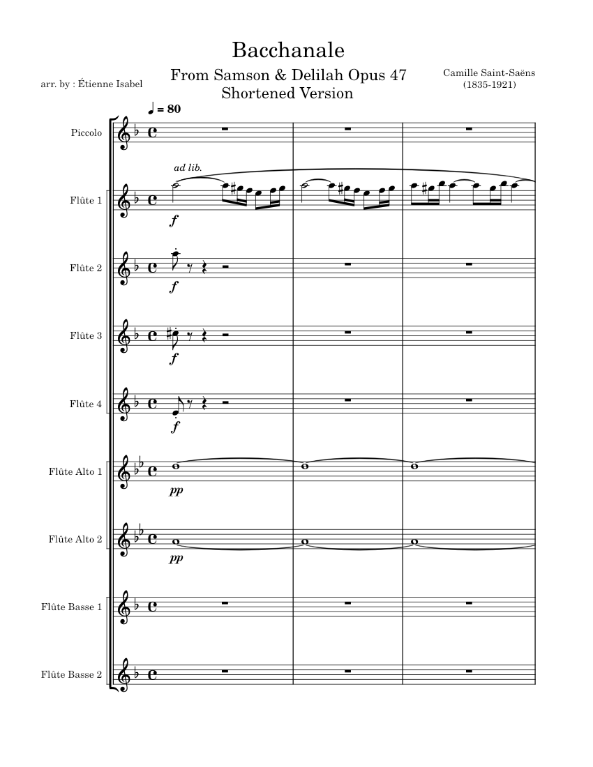 Samson et Dalila, Op. 47: Danse Bacchanale – Camille Saint-Saëns bacchanale. For flute ensemble ...