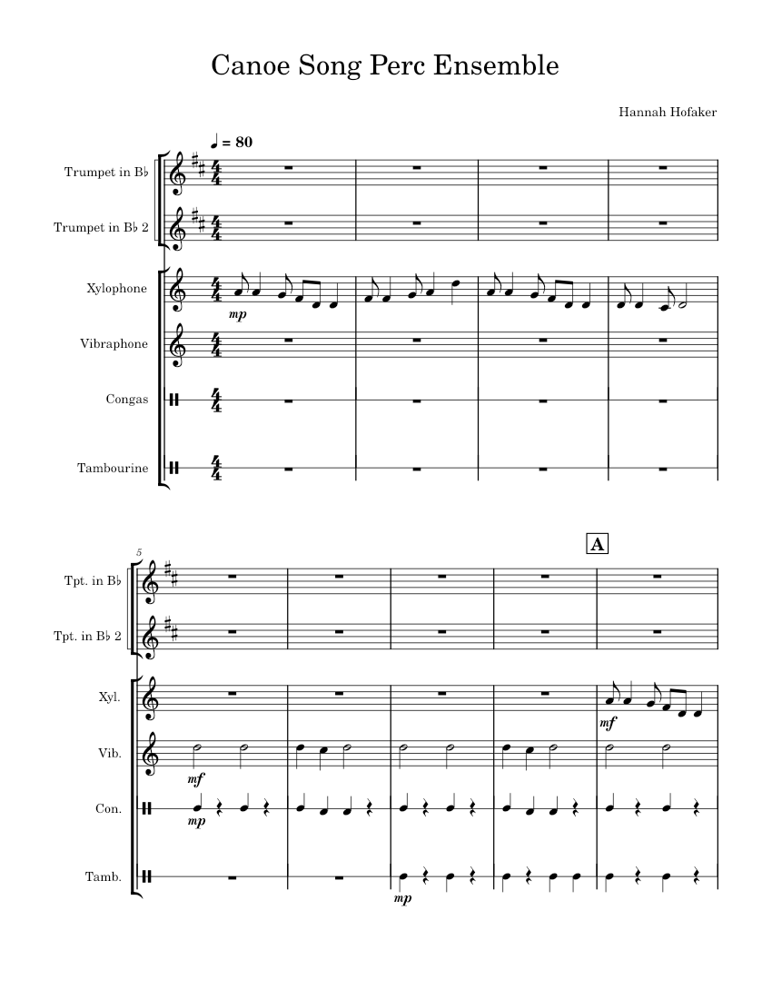 Canoe Song Perc Ensemble (Opt. Trumpet Feature) Sheet music for ...