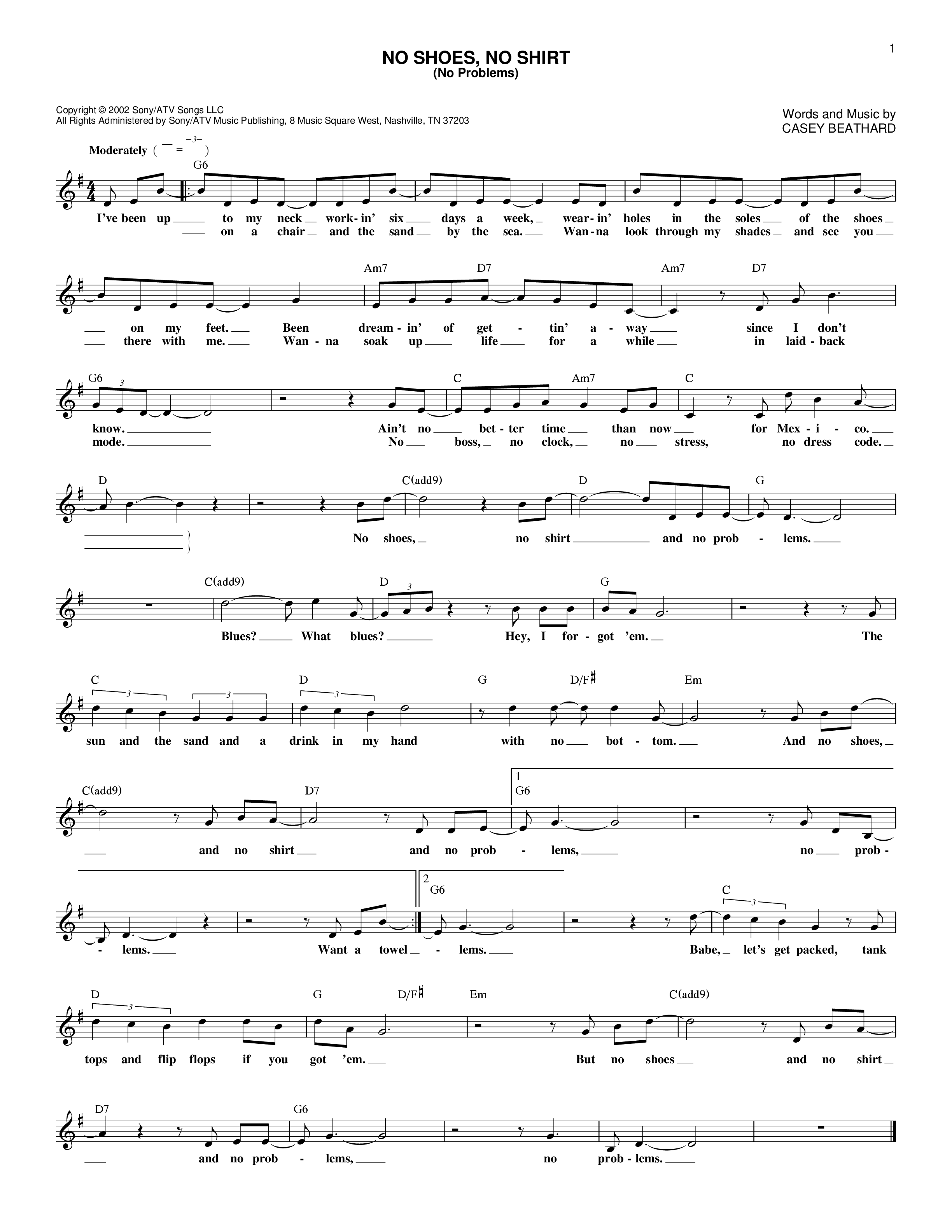 Play Official version of No shoes no shirt no problem Sheet Music by ...