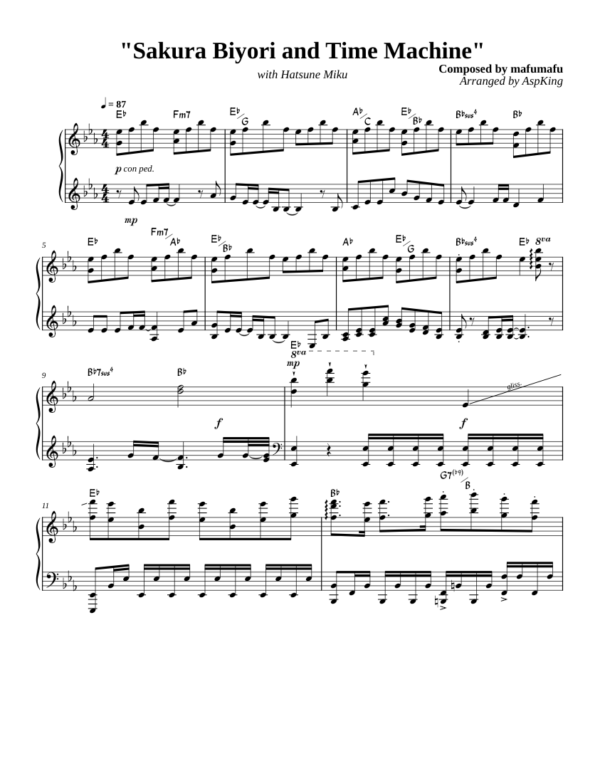 Sakura Biyori and Time Machine with Hatsune Miku – Ado Sheet Music for ...