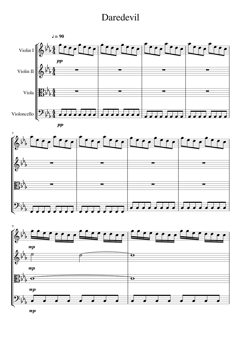 Daredevil Sheet Music for Violin, Viola, Cello (String Quartet ...