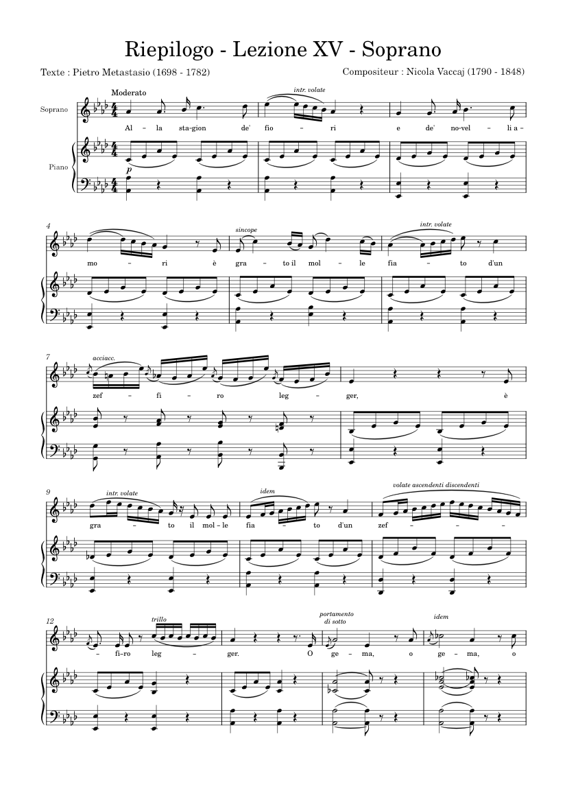 Vaccaj-15 Alla stagion de fiori Sheet music for Piano, Vocals (Piano ...