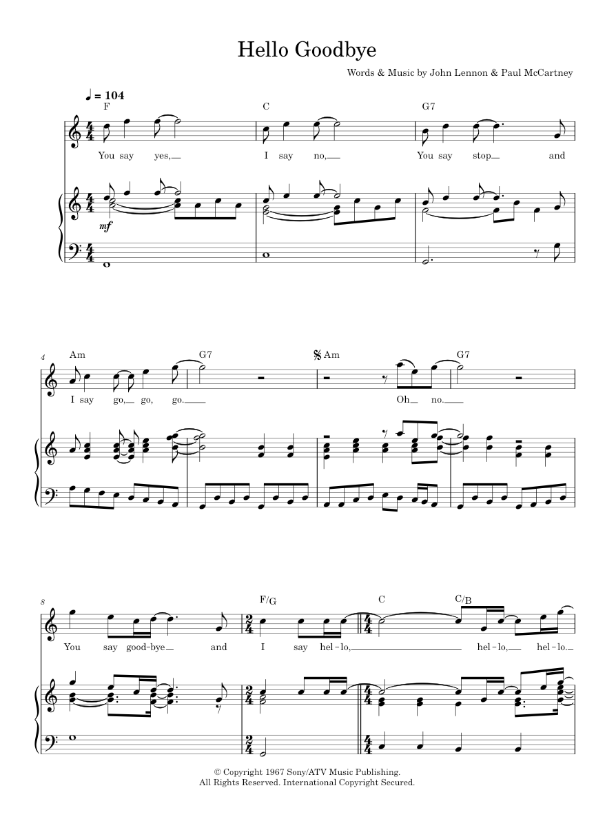 Play Official version of Hello, Goodbye sheet music by The Beatles for ...