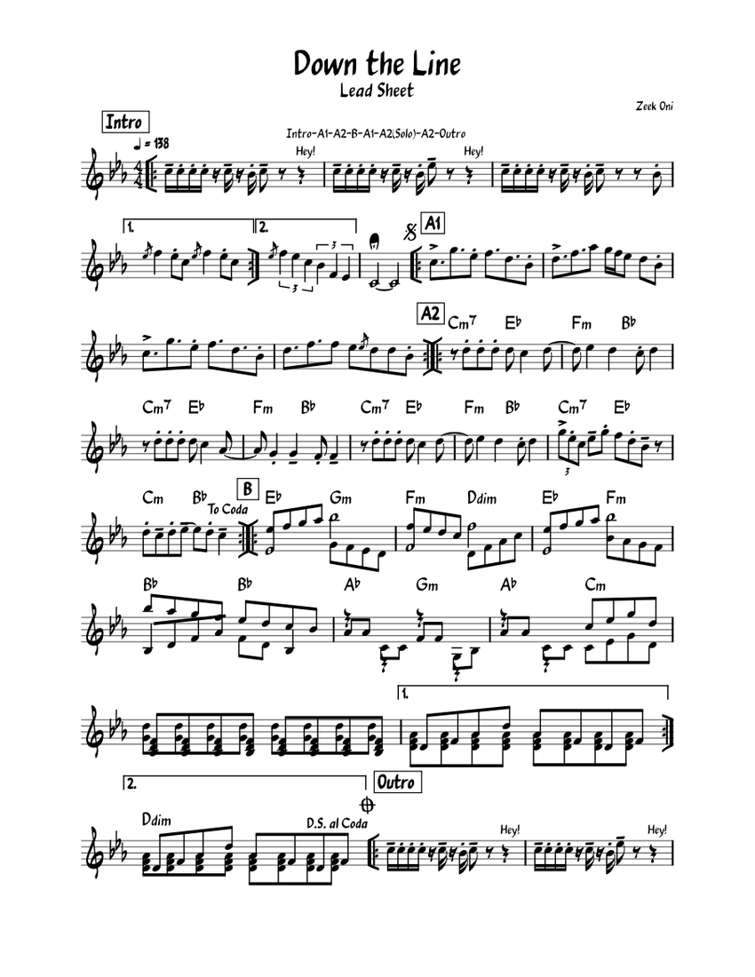 Down the Line (Lead) Sheet music for Piano (Jazz Band) Easy | Musescore.com