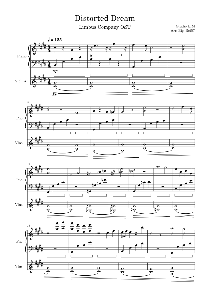 Distorted Dream - Limbus Company OST Sheet Music for Piano, Strings ...