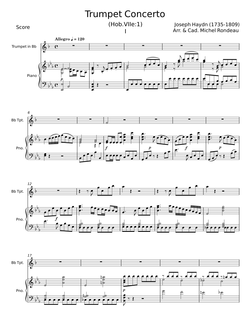 Trumpet Concerto 3rd Movement - Joseph Haydn Sheet Music for Piano ...