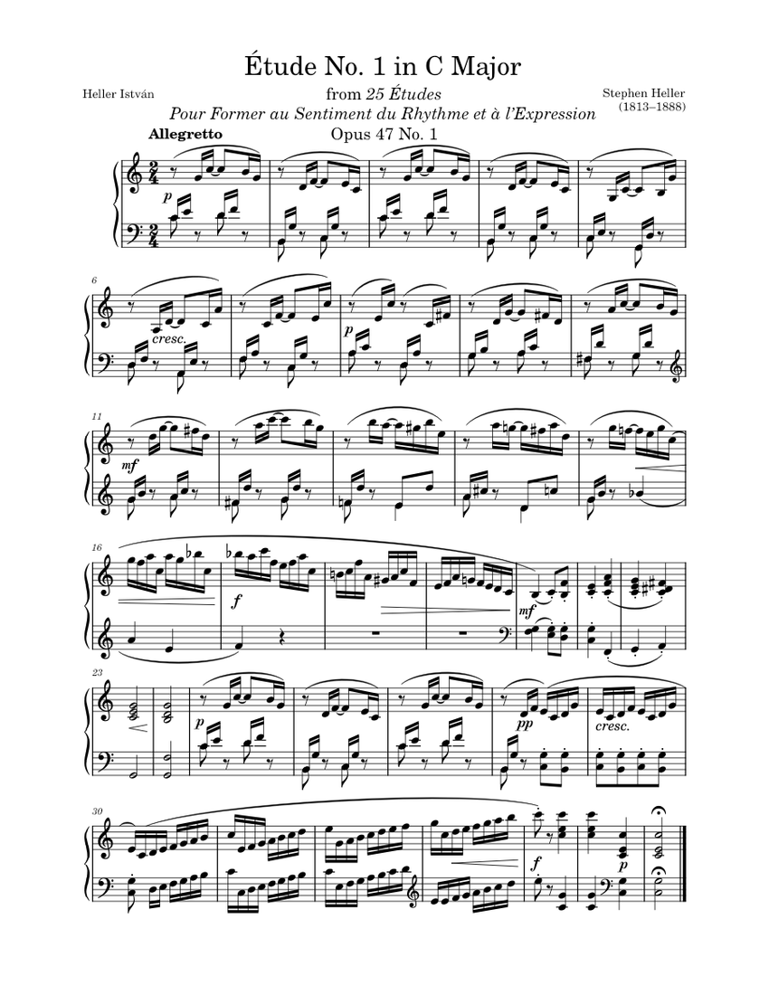 Étude Opus 47 No. 1 in C Major – Heller Sheet music for Piano (Solo ...