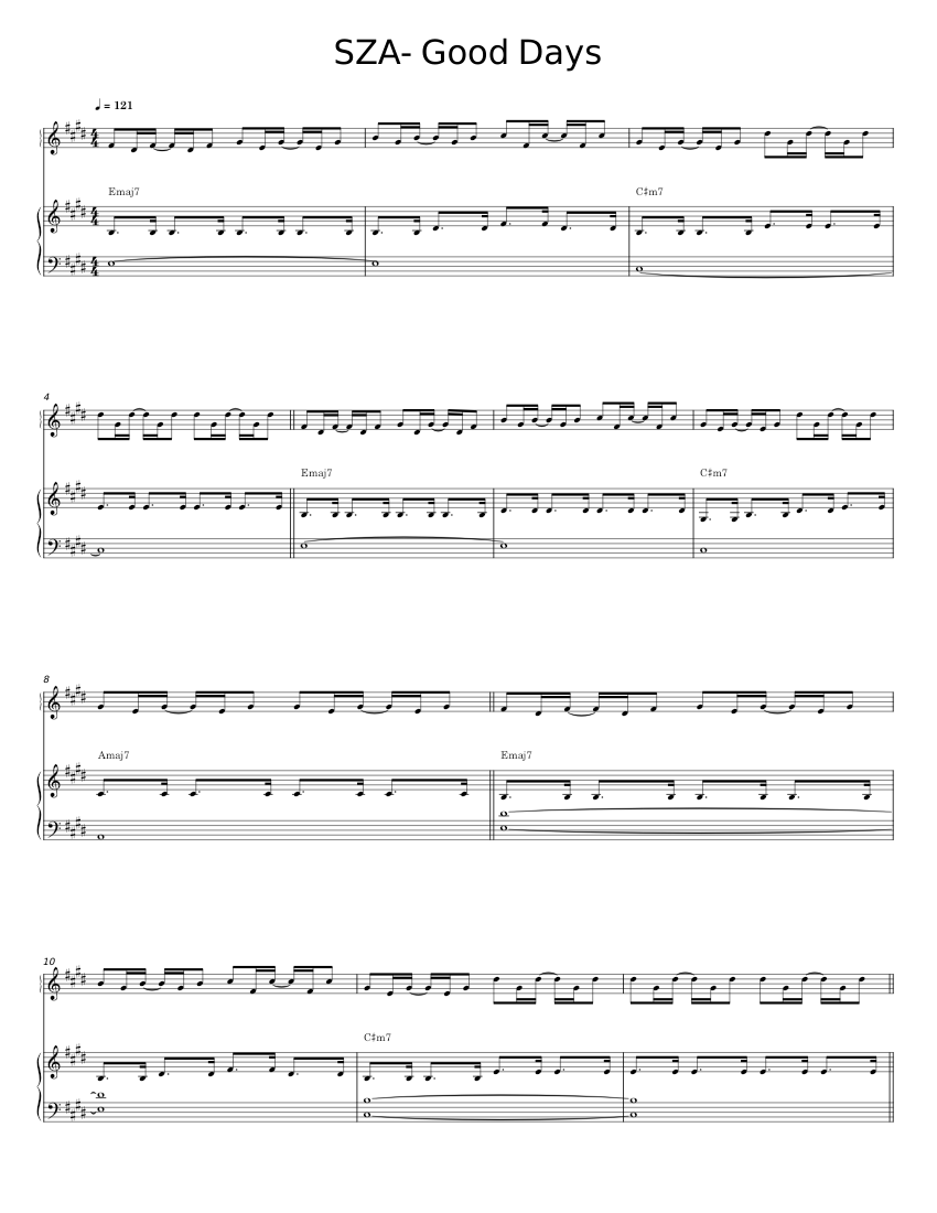 Good Days - SZA Sheet Music for Piano, Synthesizer (Mixed Duet ...