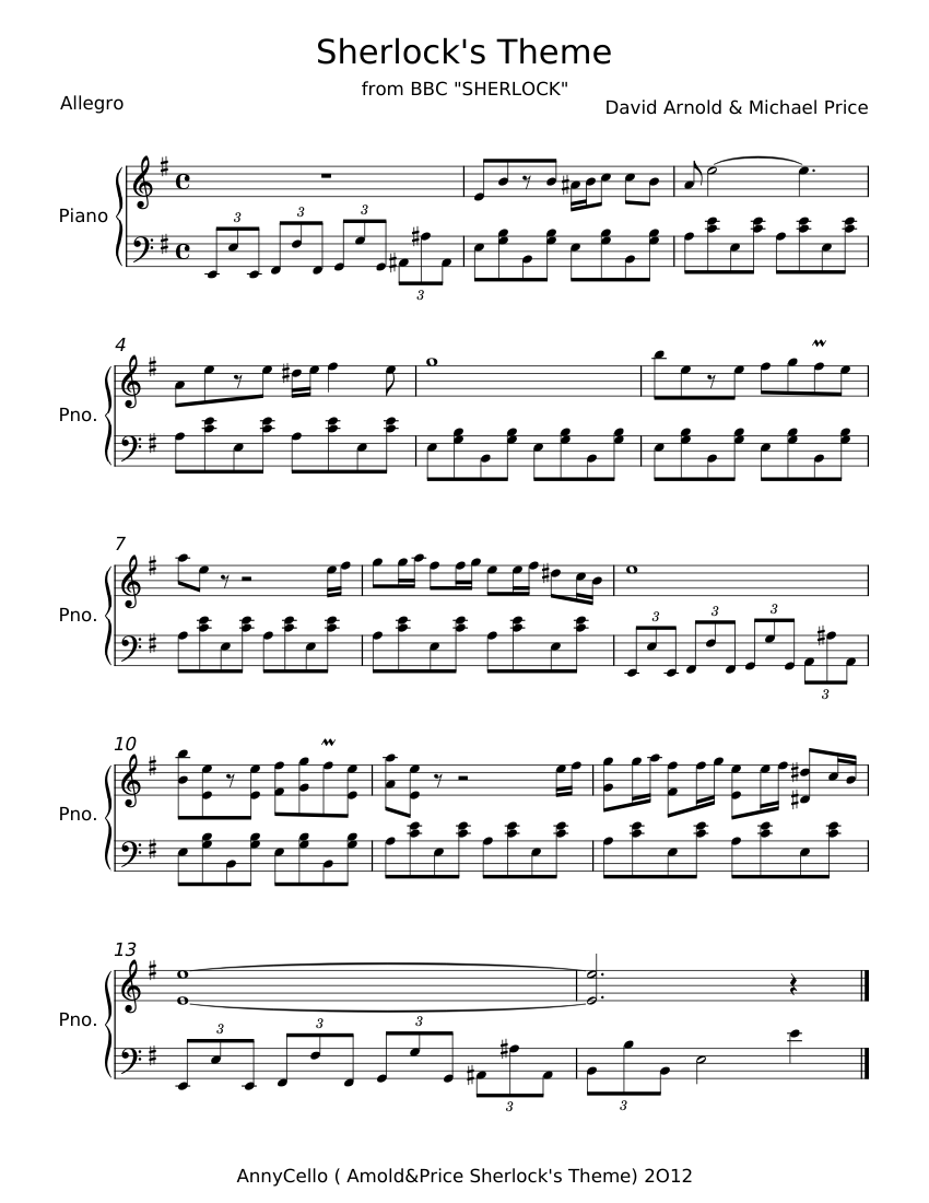 BBC Sherlock - Irene Adler's Theme - David Arnold Sheet music for Piano ...
