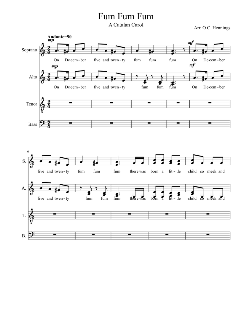 Fum Fum Fum Sheet music for Piano, Bass (Mixed Duet) | Download and ...