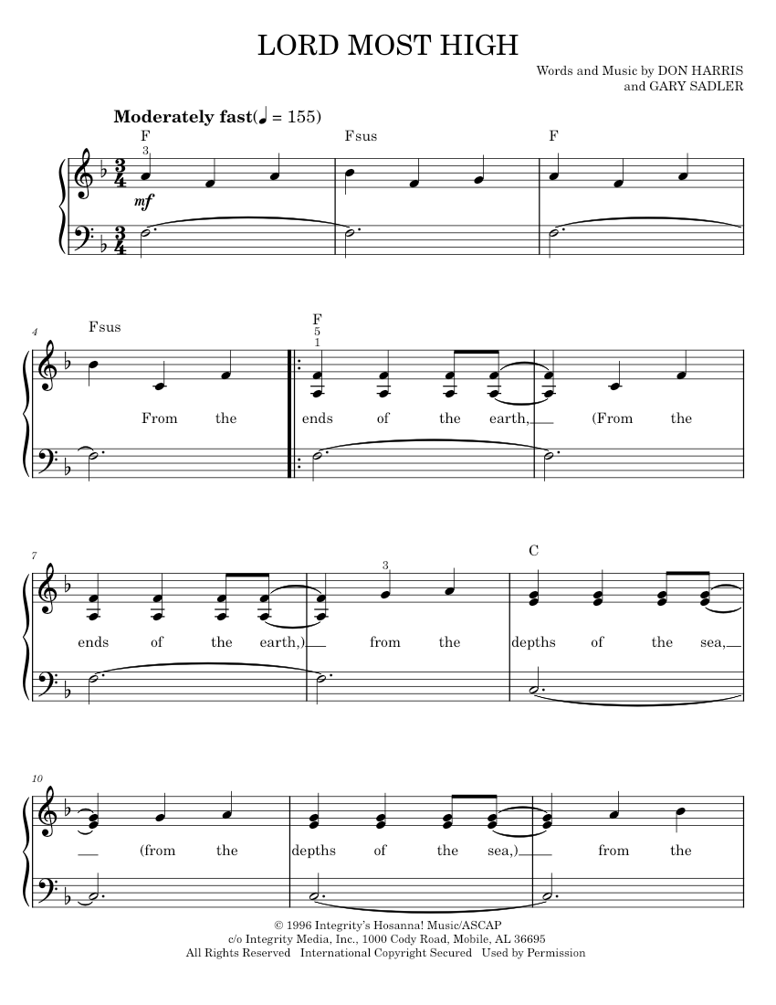 Lord Most High Sheet music for Piano by The Martins Official ...