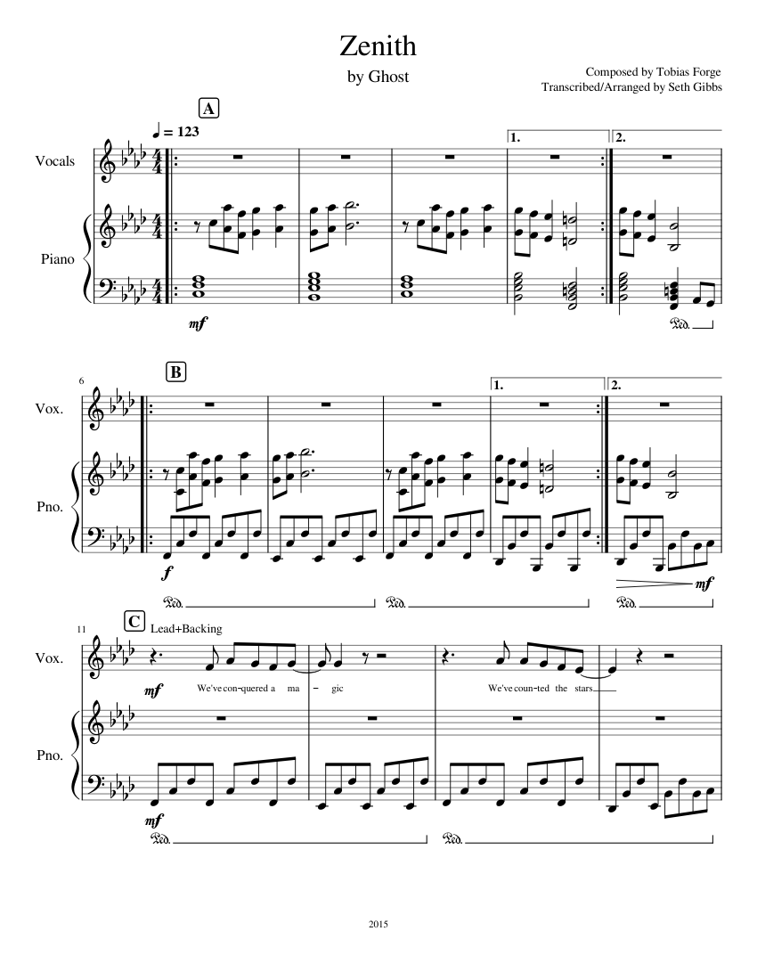 Zenith – Ghost ZENITH Transcription for Piano & Vocal Sheet music for ...