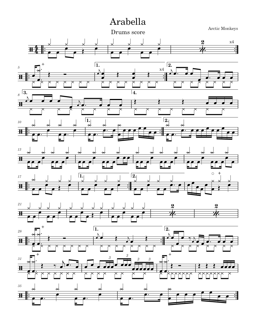 Arabella – Arctic Monkeys Sheet music for Drum group (Solo) | Musescore.com