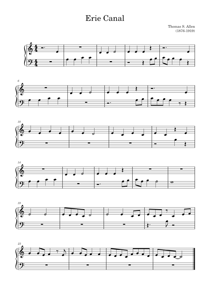 Erie Canal – Thomas S. Allen Sheet Music for Piano (Solo) Easy ...