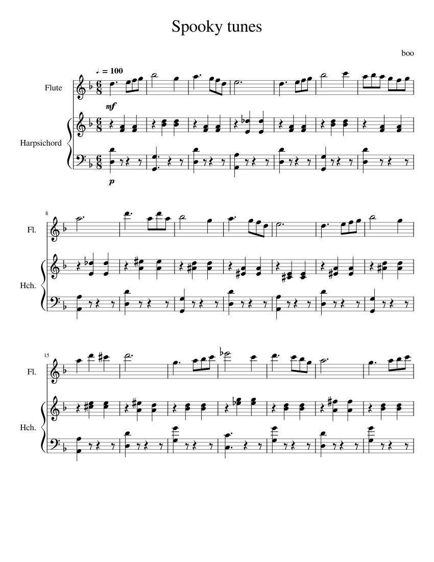 Spooky Sheet music for Harpsichord, Flute (Mixed Duet) | Musescore.com
