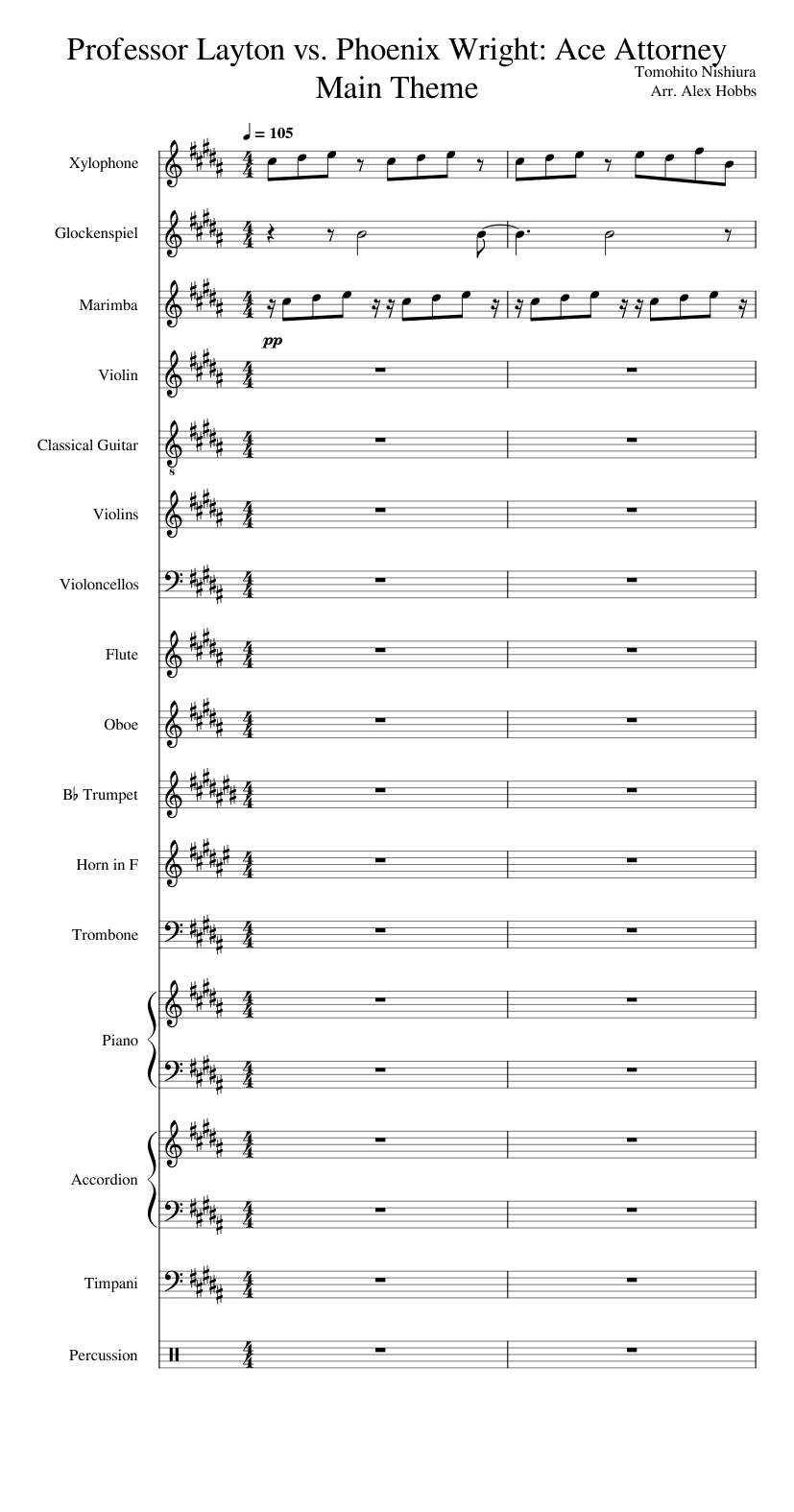 Professor Layton vs Phoenix Wright: Ace Attorney - Main Theme Sheet ...