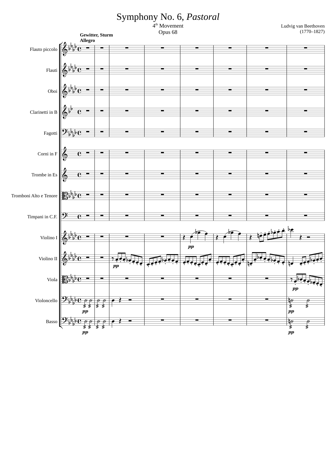 Symphony No. 6 Pastoral 4th Movement Sheet music for Trombone alto, Flute piccolo, Flute, Oboe ...