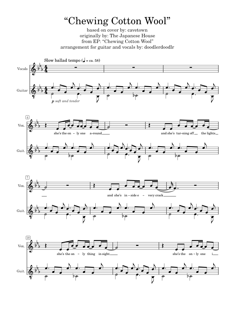 Chewing Cotton Wool – The Japanese House / cavetown Sheet Music for ...
