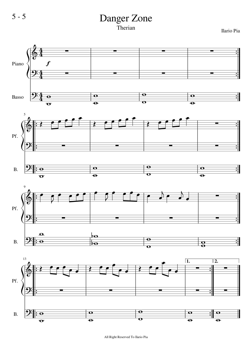 Danger Zone Sheet music for Piano, Bass voice (Piano-Voice) | Musescore.com